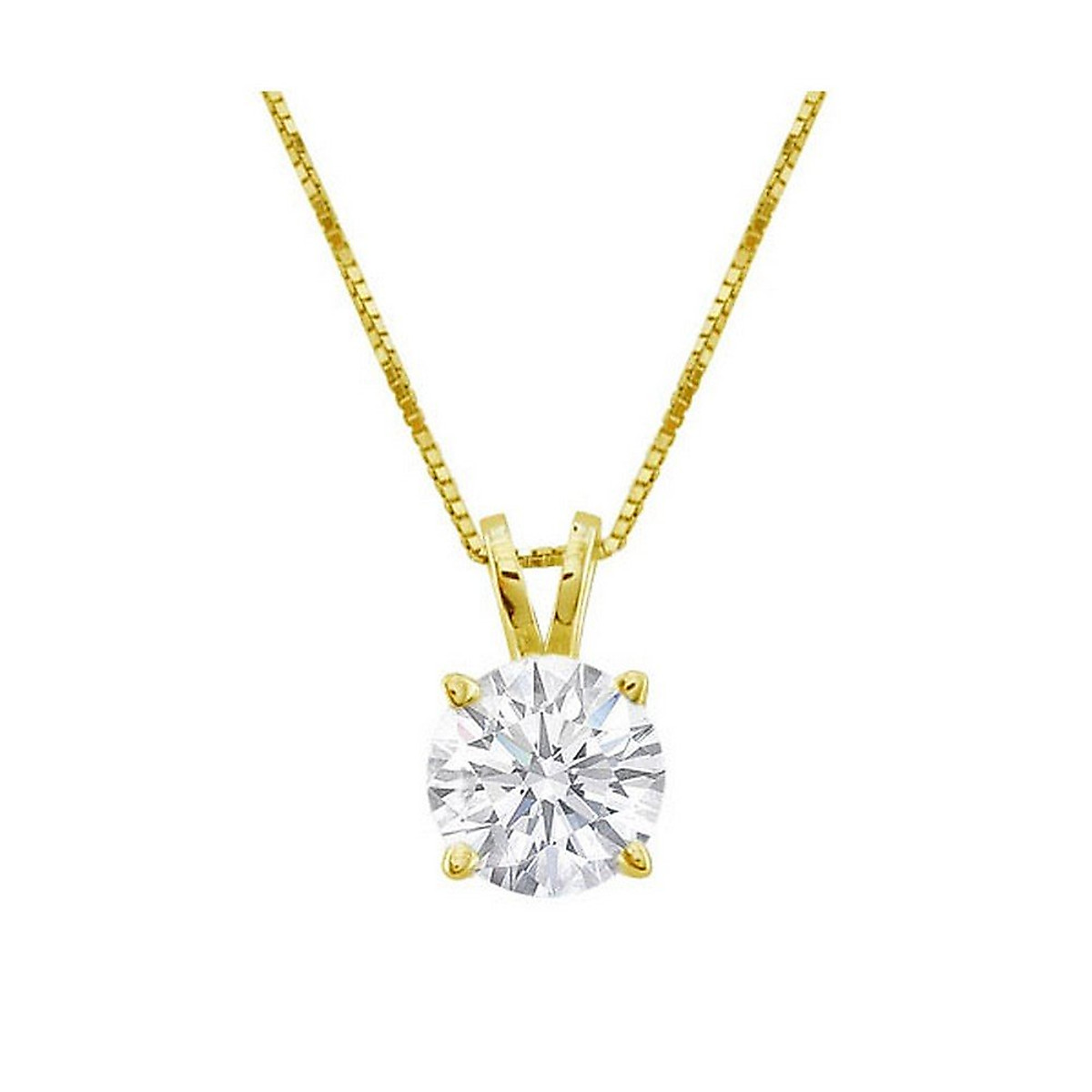 Near 1 Carat 4 Prong Solitaire Basket Diamond Pendant Necklace 14K Yellow Gold (J, I2, 0.85 ctw)