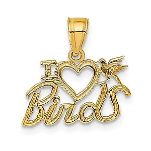 Solid 14k Yellow Gold I Heart Birds Charm Pendant - 13mm x 14mm