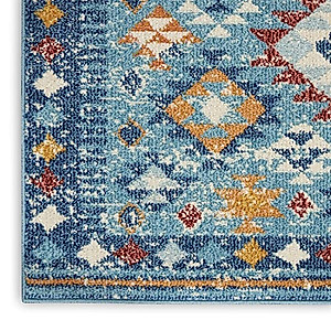 Nourison Passion Bohemian Blue/Multicolor 5'3" x 7'3" Area -Rug, Easy -Cleaning, Non Shedding, Bed Room, Living Room, Dining Room, Kitchen (5x7)