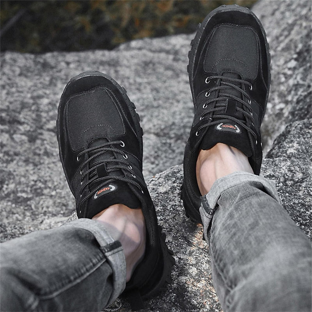 JiuQing Men's Hiking Shoes Trail Running Shoes Waterproof Low Rise Outdoor Walking Boots,Black,8