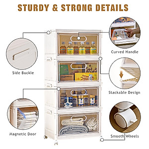 4 Tier Stackable Storage Bins, 23QT Storage Containers, Clear Plastic Storage Bins with Magnetic Doors, Large Collapsible storage box, Multifunctional Stackable Storage Drawers for Home, Office