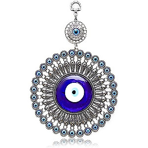 Evil Eye Wall Hanging, Turkish Amulet Decoration (Blue Glass, 5 Inches)