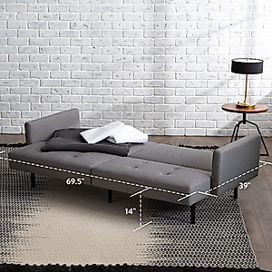 Edenbrook Gilman Futon - Futon Sofa Bed - Futon Couch - Small Futon - Living Room Furniture - Armed Sofa Bed Couch - Sofa – Gray Linen Futon