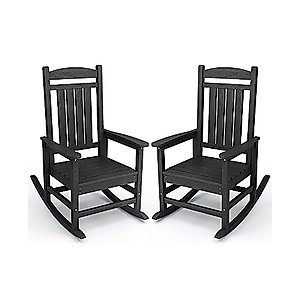 KINGYES Outdoor Rocking Chair Set of 2, High Density Polyethylene Patio Rocking Chairs with 330lbs Support for Adults, Black