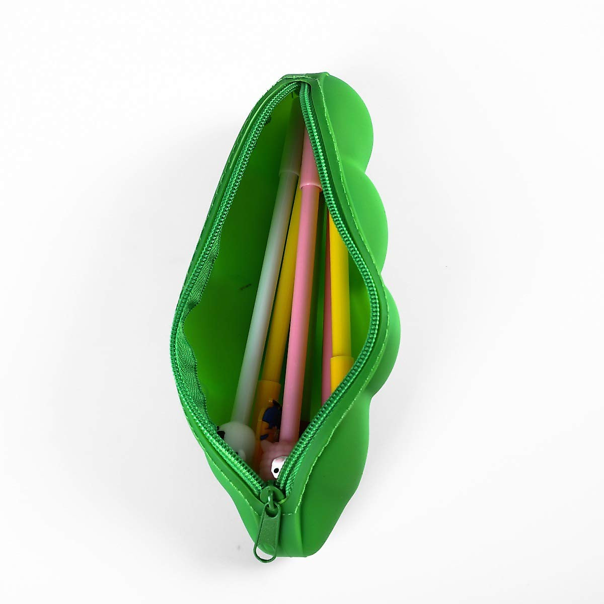 2-Pack Silicone Pencil Holder, Cute Zipper Case Makeup Bag Organizer Stationery Purse Wallet Cosmetic Brush Bags (Pineapple+Pea)