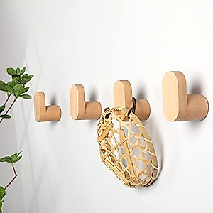 LIVESO Wood Wall Hooks, Modern Minimalist Wood Hooks Wall Mounted, Natural Wooden Wall Coat Hook Rack, Wooden pegs for Hanging Hat, Towel, Robe, Bag (Pack of 4pcs)