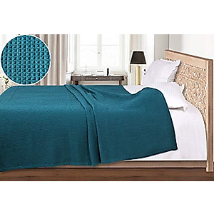 Premium Summer Cotton Thermal Blanket King Throw Bed Blanket - Soft Breathable Blanket - Perfect for Layering Any Bed - 102x90 Inch - Teal