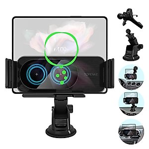 TOPENKE Wireless Car Charger for Z Fold 4 Car Mount, 15W Dual Coils Fast Charging Auto-Clamping for Air Vent & Dashboard, Compatible for Galaxy Z Fold 4/Z Flip 4/3/S23 Ultra, iPhone 14 Series or More