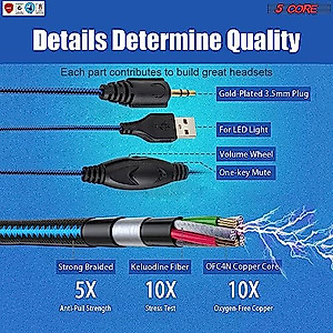 5 CORE Gaming Headset for PS4 PC One PS5 Console Controller, Noise Cancelling Microphone Over Ear Stereo Headphones with Mic, LED Light, Bass Surround, Earmuffs for Laptop Mac NES Games HDP GM1 B