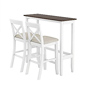 FRITHJILL Bar Height Dining Table Chairs Set, Farmhouse Style Space Saver Rectangular Sofa Pub Table with 2 Upholstered Seat Chairs