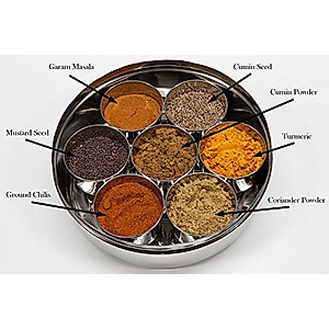 Masala Dabba, Spice Container with Lid Indian Spice Box - Masala Daba - with 7 Compartment for Spices Organising 8 Inch
