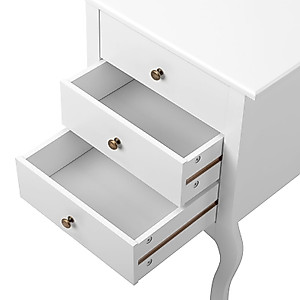 IKGH Night Stand, Retro Bedside Cabinet with 3 Large Storage Drawers and Solid Wood Curved Legs Living Room Bedroom Furniture,White