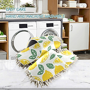 Lemons Green Leaves Mop Slippers Shoes Cover for Floor Cleaning Washable Dust Dirty Hair Cleaners Microfiber Mop Socks for Kitchen House Office