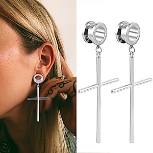 Vankula 2PCS Cross Hypoallergenic Stainless Steel Plugs Ear Gauges Weights Tunnels Piercing Expander Stretchers Fashion Body Jewelry