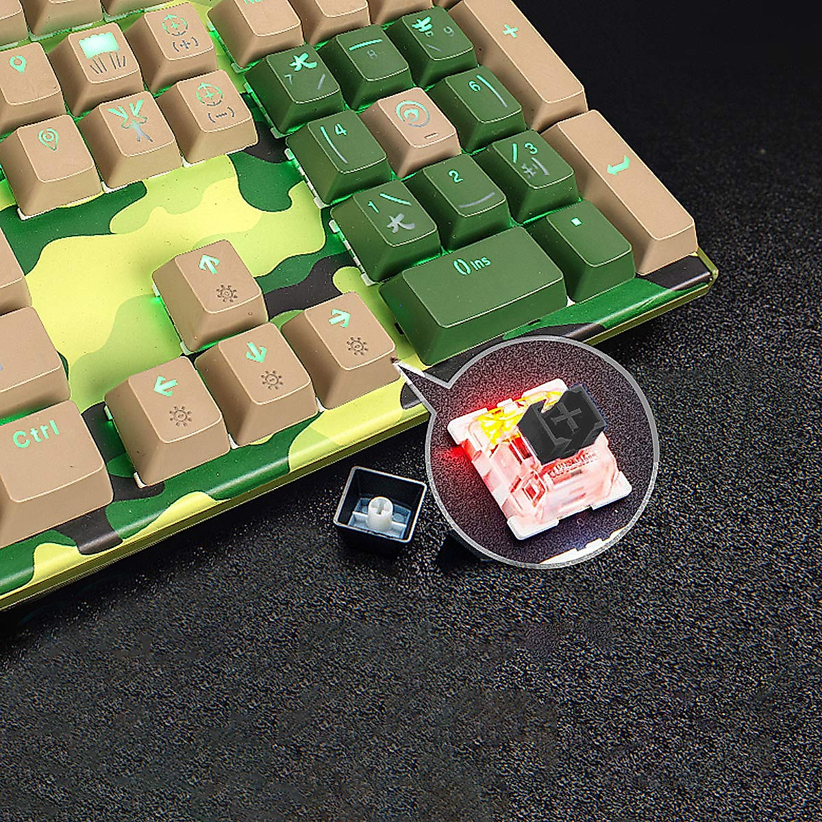 Merdia Mechanical Gaming Keyboard Wired Backlit OUTEM Black Switch Keyboard Full Size 104 Keys US Layout-Camouflage