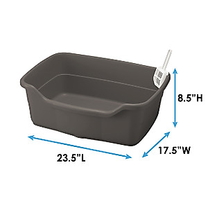 Richelle PAW TRAX Wide Cat Litter Pan in Brown, Rectangular Cat Litter Pan with Scoop | Plastic and Durable - Ideal for Big Cats and Multi-Cat Households