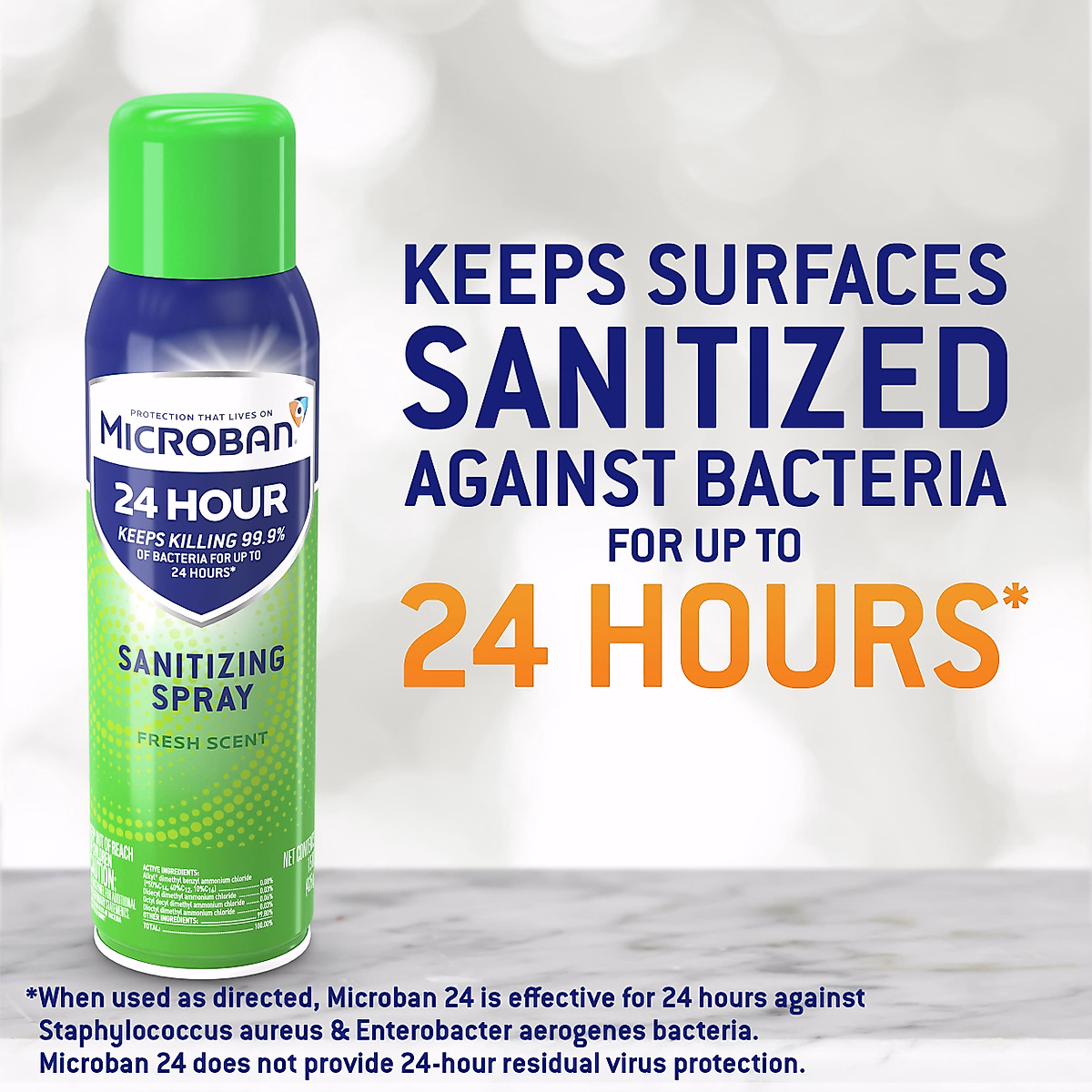 MICROBAN Disinfectant Spray, 24 Hour Sanitizing and Antibacterial Spray, Sanitizing Spray, Fresh Scent, 2 Count (15oz Each)