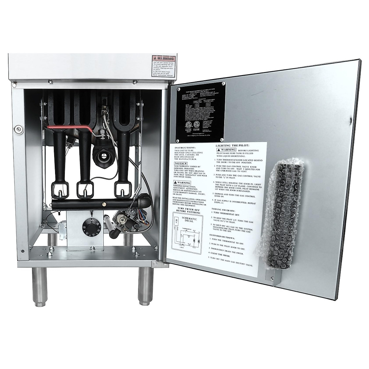 EMPURA 40 lb Freestanding Floor Natural Gas Fryer | Deep Frying with (2) Removable Baskets and (3) Cast-Iron Vertical Burner Tubes for Kitchen Restaurant | 46.50"H x 15.5"W x 30.32"D, Stainless Steel