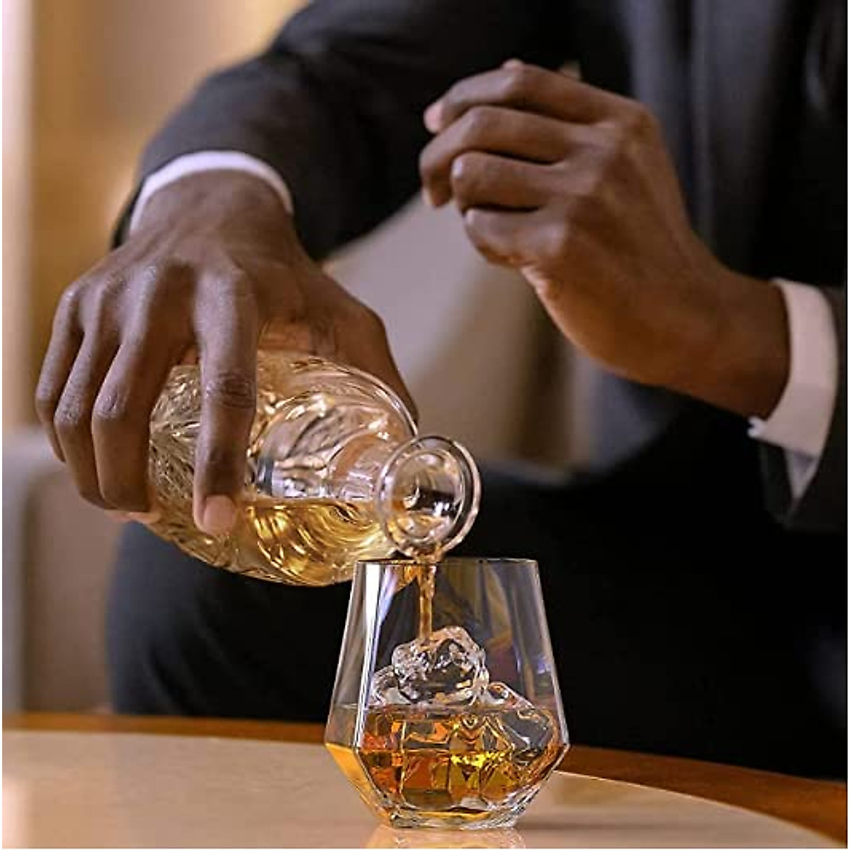 AJLS Whiskey Glasses: Whiskey glasses for men, Wine, Scotch Diamond Stemless Glasses Set of 2: 10oz; Tilt Prevents Fall, Luxury Barware