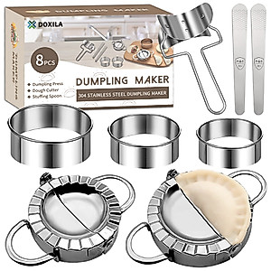 Dumpling Press Molds Set and Cutter Dumpling Skin Maker Stuffing Spoon Flour Ring Cutter,Chinese Dumpling Pie Ravioli Empanadas Press Mold Kitchen Accessorie