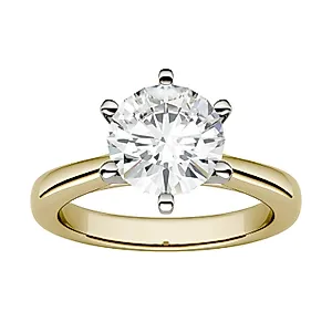 Charles & Colvard Forever One 8mm Round Cut Moissanite Engagement Ring for Women | 1.9 cttw DEW | Lab Grown | Solid 14K Yellow Gold | Size 7.5