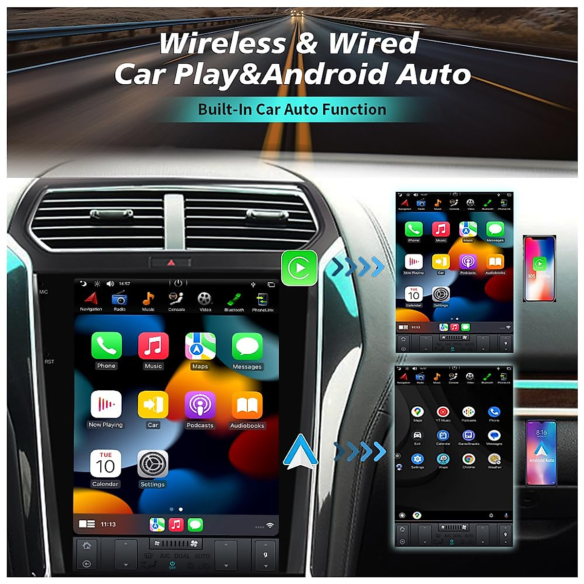 2024 New CUSP Car Stereo Radio GPS Navigation for Ford Explorer 2011-2019 Android Auto Car Play 12.1 Inch PX6 4G+64G with DSP in Dash Headunit Multimedia Player Car Radio Car Audio Voice Control