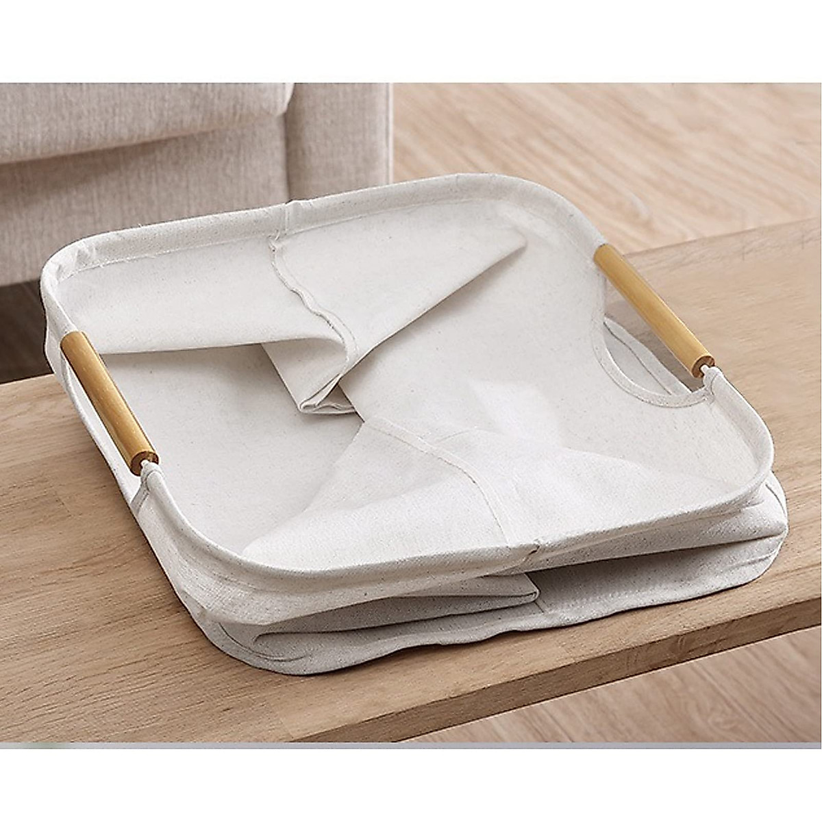 Large Laundry Basket Waterproof Laundry Hamper with Wooden Handle Dirty Clothes Basket Storage Basket Laundry Bin for Household Bathroom(Small)