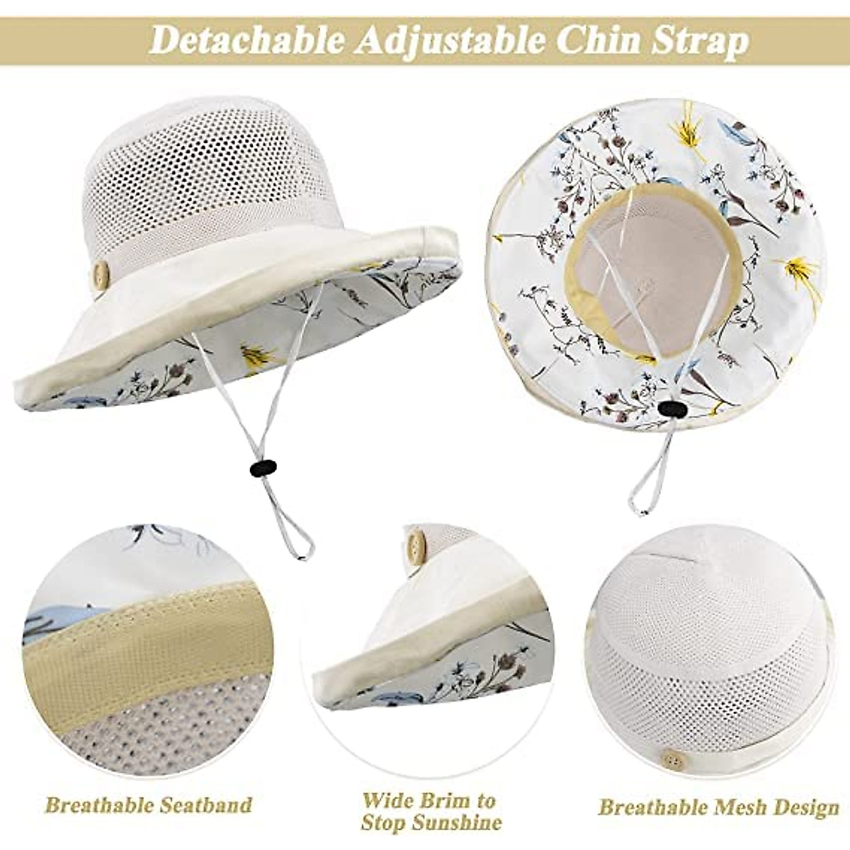 Women-Mesh-Sun-Hats-Bucket-Hat - Summer-Beach-Hat Fishing-Hat-Outdoor-UV-Protection Foldable-Travel-Hiking-Cap Beige