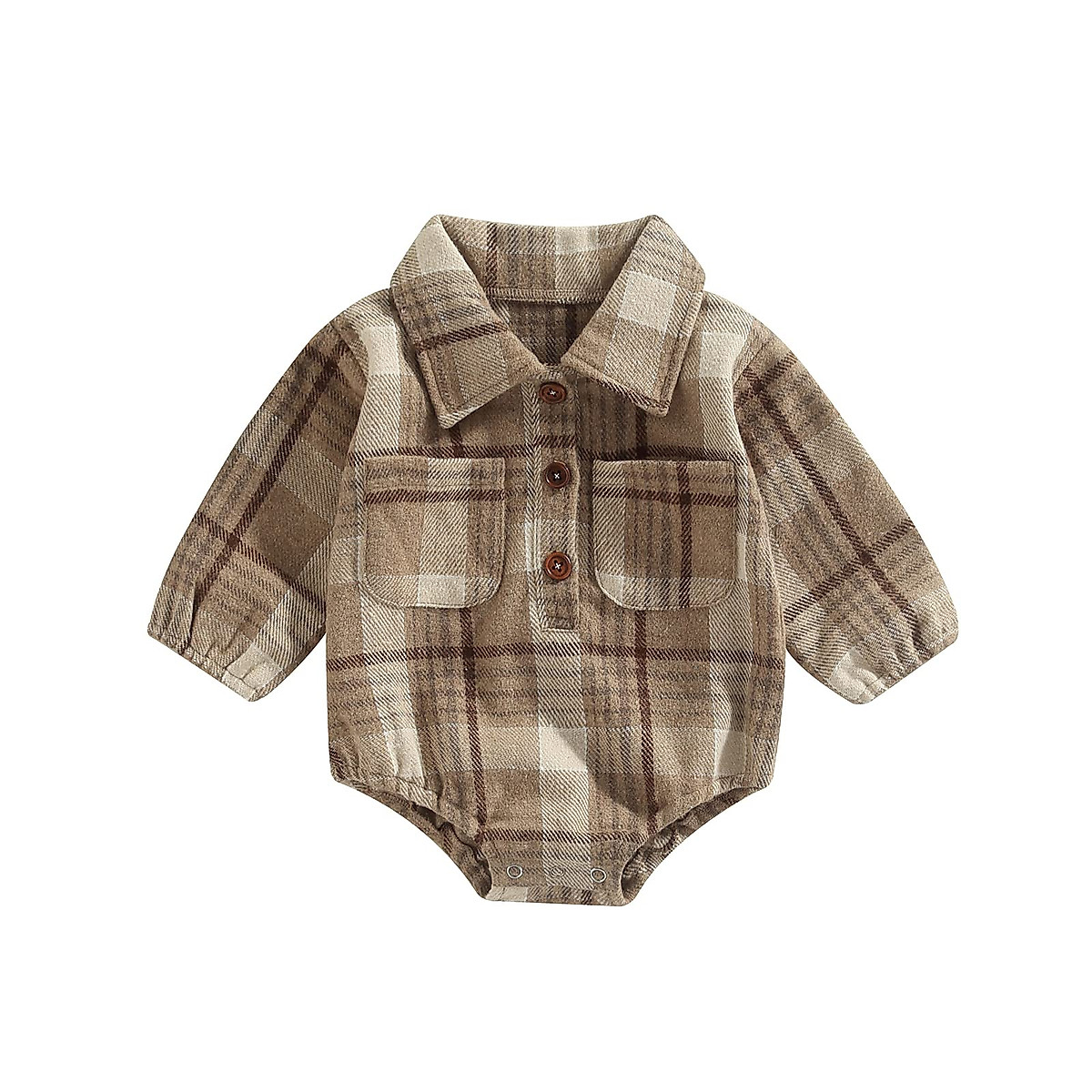 Baby Boy Plaid Shirt Romper Flannel Long Sleeve Oversized Tops Infant Button Down Fall Clothes (Coffee,0-6 Months)