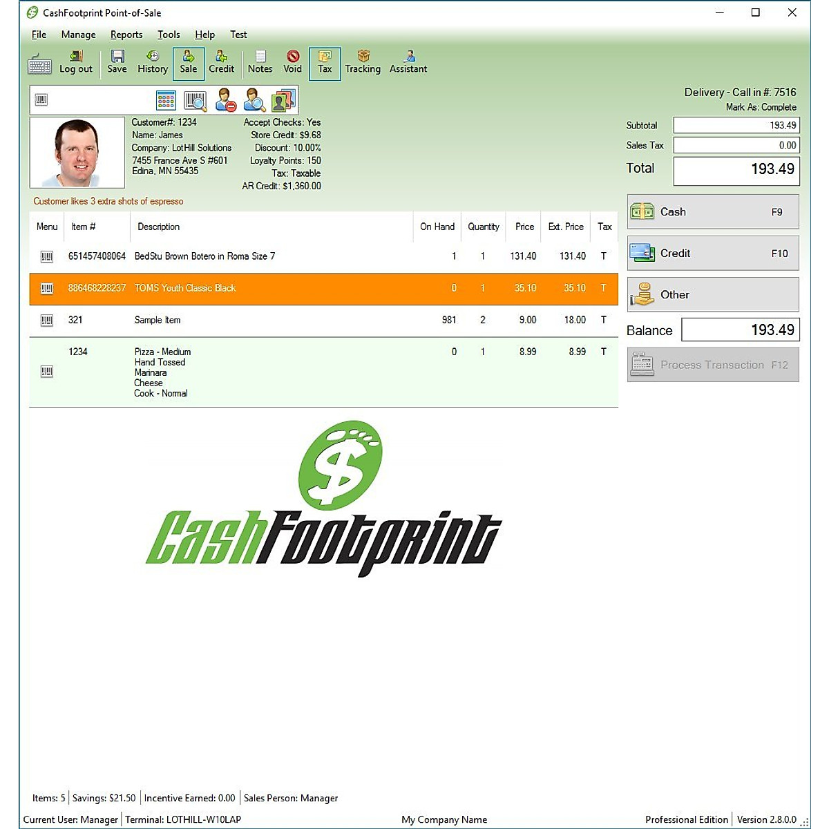 Professional POS Software and Inventory Control, No Monthly Fees, Free Support & Updates - CashFootprint Retail Point of Sale Software by LotHill Solutions - Professional Edition