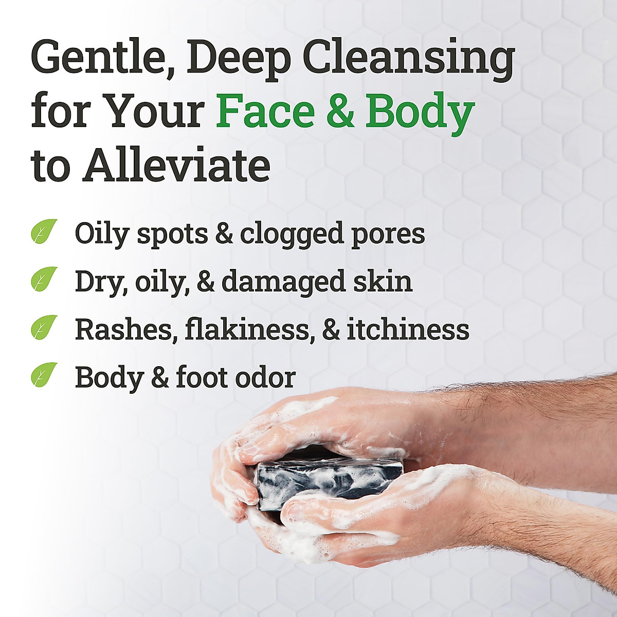 Natural Activated Charcoal Soap Bar (2-Pack) - Hand, Foot & Body Soap - Tea Tree, Peppermint & Charcoal Soap - Vegan, Cruelty Free - Made In USA - 8 Oz