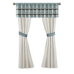 Madison Park Essentials Jelena Room in A Bag Faux Silk Comforter Classic Luxe All Season Down Alternative Bedding, Matching Bedskirt, Curtains, Decorative Pillows, Queen(90"x90"), Seafoam 24 Piece