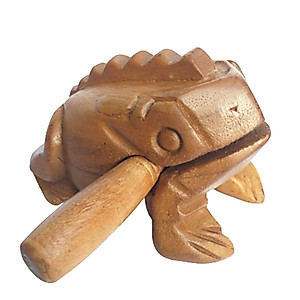 Cozinest Medium 6" Wood Frog Guiro Rasp Percussion Musical Instrument Tone Block Wooden Handcraft Percussion Instruments Products From Thailand Lucky Frog for Home Office Decor (Tan)