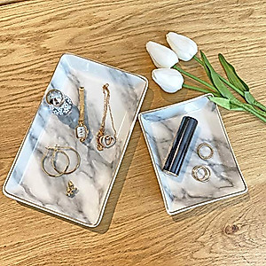 April Box Valet Marble Tray set of 2 – Marble Console Table Trays – Key Trays –Vanity Trays–Jewelry dish– Decorative Tray Organizer for Watch, Wallet, Perfume, Keys – Made of Thick and Durable Ceramic