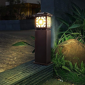 ZMY Vintage Acrylic Lampshade Pillar Lighting Retro Anti-Rust LED Outdoor Column Lamp Waterproof Garden Post Light Lawn Landscape Door Home Park Pathway Illumination