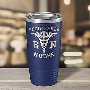 RN Registered Nurse Gift, Nursing School on Navy Blue 20 oz Stainless Steel Tumbler with Lid - Insulated Cup - Travel Mug