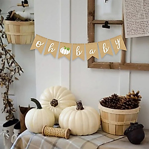 Gankbite White Pumpkin Baby Shower Fall Banner Gender Neutral Autumn Welcome Baby Burlap Garland Decor