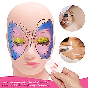 Buqikma Lash Mannequin Head Pro Training Mannequin Flat Head Mannequin Head for Eyelash Extensions Cosmetology Mannequin Head Makeup Mannequin Head Stand for Practice Makeup Massage Acupuncture