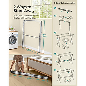 SONGMICS Clothes Drying Rack, Heavy-Duty Laundry Drying Rack, 52.4-78.7 Inches Extendable, Foldable Freestanding Airer, Stainless Steel, for Indoor Outdoor Use, Dove Gray ULLR902E01