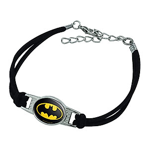 GRAPHICS & MORE Batman Classic Bat Shield Logo Novelty Suede Leather Metal Bracelet