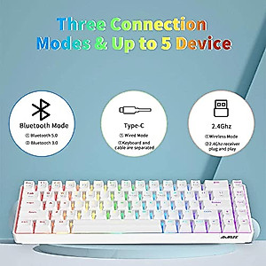 NACODEX 68 Key 65% Hot swappable Mechanical Keyboard, 2.4G Wireless/Bluetooth/Wired RGB Backlit Keyboard, 1900mAh Programmable Keyboard for Win/Mac/Gaming, Linear Red Switch