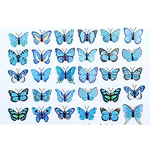 100 Pcs 3D Butterfly Wall Decor Removable Butterfly Wall Stickers Magnets for DIY Kids Nursery, Girl Room Decor, TV Wall, Wedding, Birthday Decor (Blue)