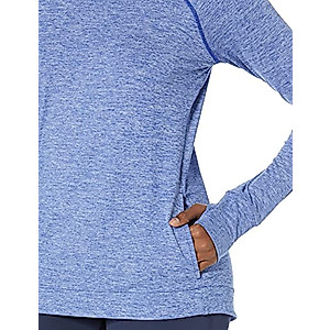 Amazon Essentials Women's Brushed Tech Stretch Popover Hoodie (Available in Plus Size), Blue Space Dye, Large