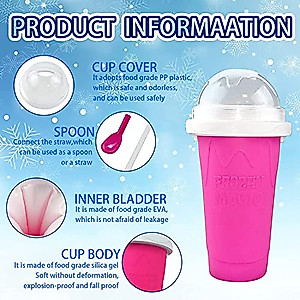 Slushy Maker Cup Slushie Cup Frozen Magic Cup Squeeze Cup Double Layer Slushy Maker DIY Homemade Smoothie Cups (Blue+Pink)