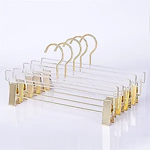 10 Pieces of Acrylic Transparent Gold Hook Hanger Acrylic Hanger with Gold Clip Clear Acrylic Hanger Pants Hanger Clip Skirt Display