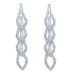 CHRAN Sparkling Rhinestone Long Drops Link Dangle Earrings Women Bridal Jewelry size 4.37"
