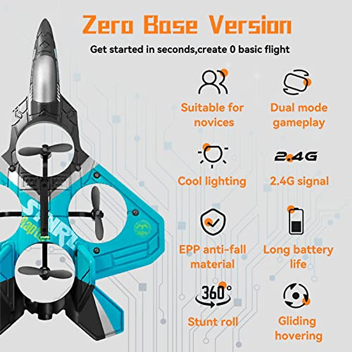 emudans V17 Fighter RC Aerobatic Aircraft Drones for Kids&Beginners,Four-Rotor Aircraft Toys with 4 Motors, 360°Stunt Roll, Gravity-Sensing Remote Control, 15 Minutes of Life, LED Color Lights