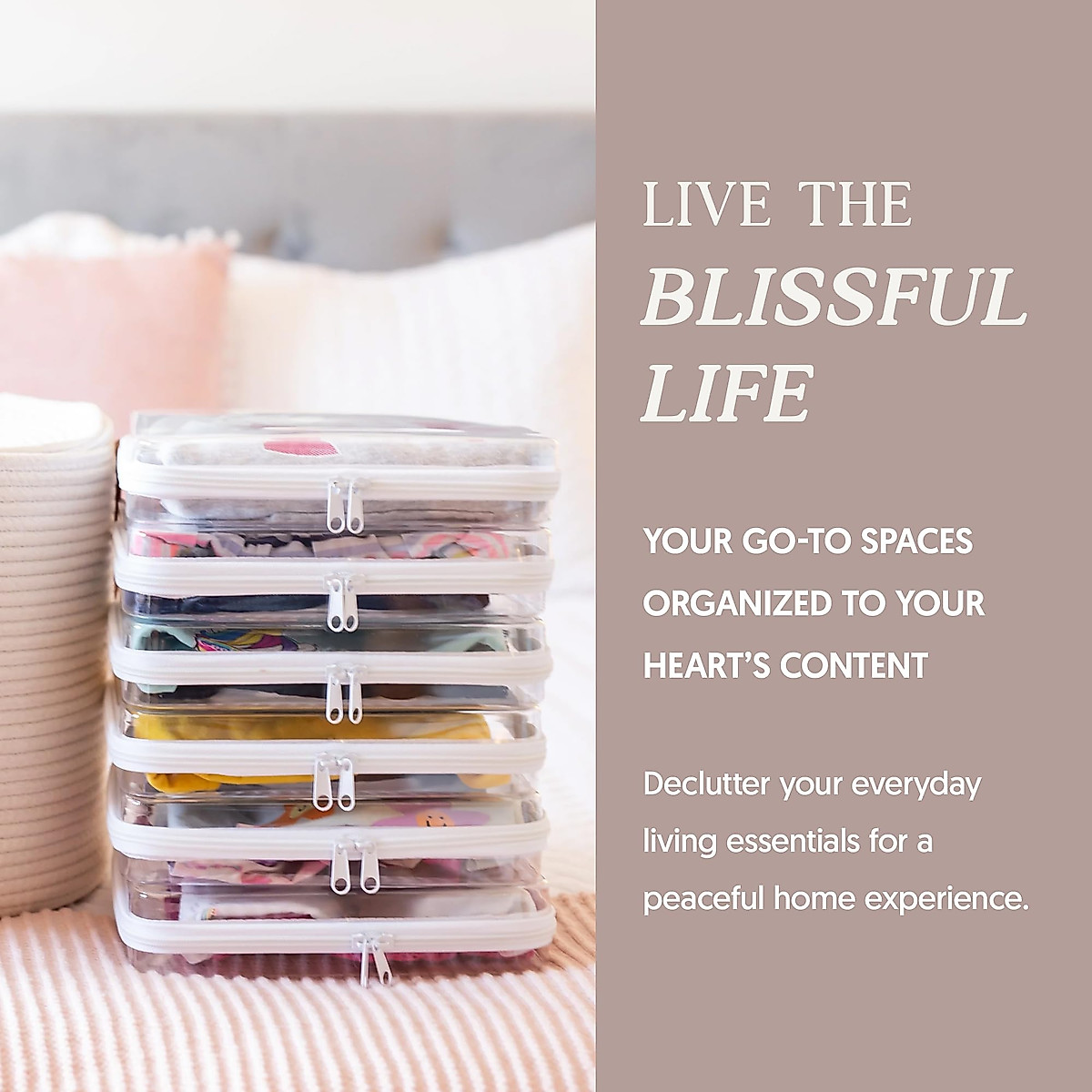 Maple & Lark Bliss Bins - Hard Sided Clear Zipper Case for Storage - Professional-Grade Plastic Clear Zipper Pencil Case, Toiletry Pouch, Travel Organizer, Cosmetic Bag, Toy Storage Bins (2 Pack, M)