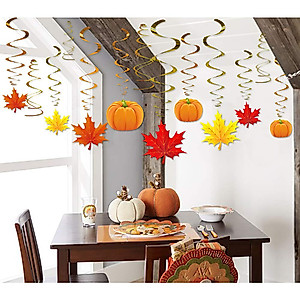 Autumn Thanksgiving Swirls Hanging Decorations - Pumpkin and Maple Leaf Fall Themed Party Supplies,No DIY Required,36 Pack