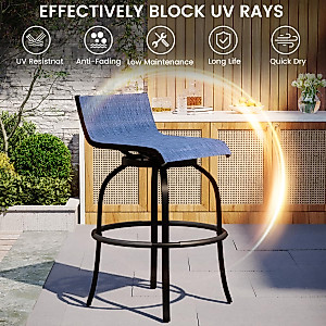 Sundale Outdoor Swivel Bar Stools Set of 2, 32 Inch Seat Height Tall Chairs with Back Armless, Patio Bar Height Sling Barstools, Textilene Fabric High Pub Chairs for Porch Deck Yard, Blue